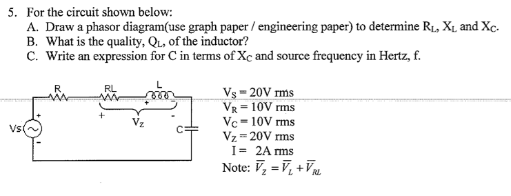 5. For the circuit shown below: A. Draw a phasor | Chegg.com