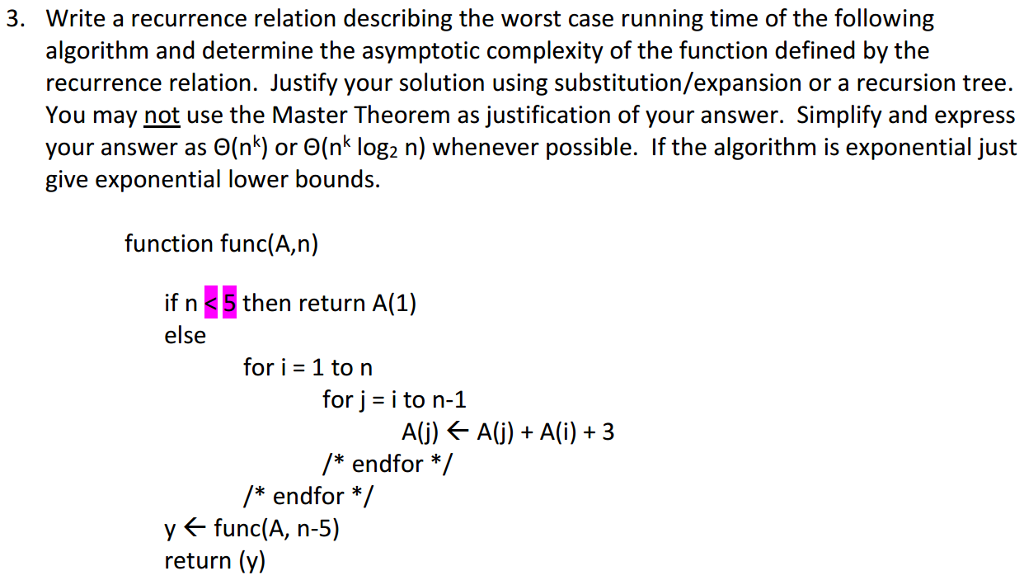 Solved Write A Recurrence Relation Describing The Worst Case