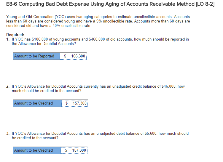 Solved E8-6 Computing Bad Debt Expense Using Aging of | Chegg.com