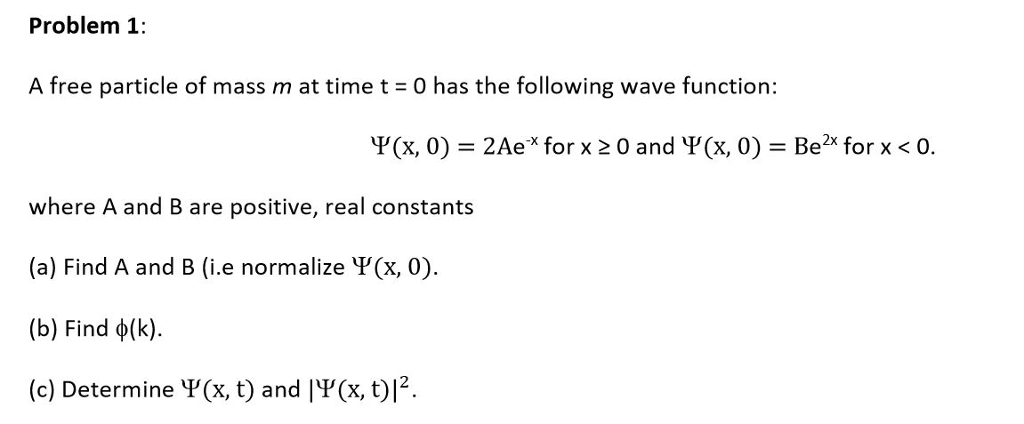 Solved A free particle of mass m at time t = 0 has the | Chegg.com