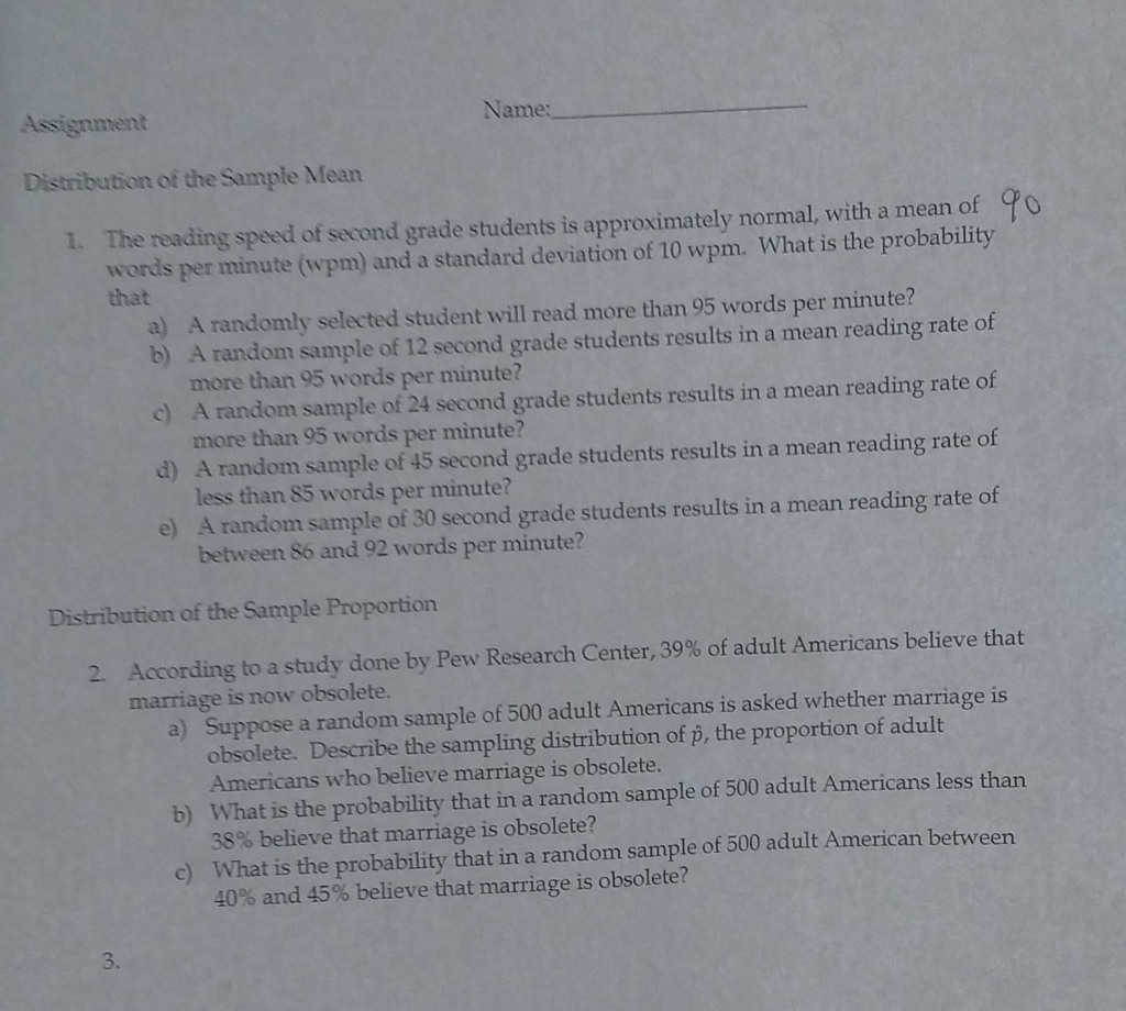 Solved As Name Distribution of the Sample Mean 1. The | Chegg.com