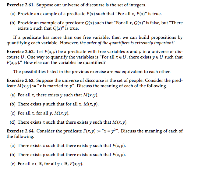 Solved Exercise 2.61. Suppose our universe of discourse is | Chegg.com