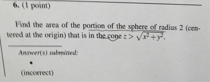 Solved Find the area of the portion of the sphere of radius | Chegg.com