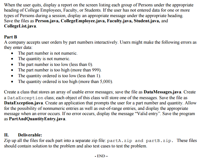 Solved Specification Part A Develop a set of classes for a | Chegg.com