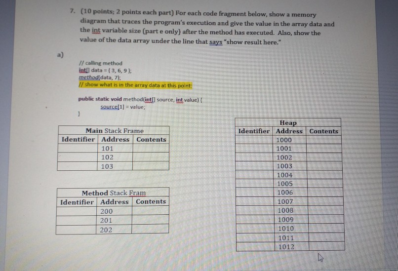Solved 10 points; 2 points each part) For each code fragment | Chegg.com