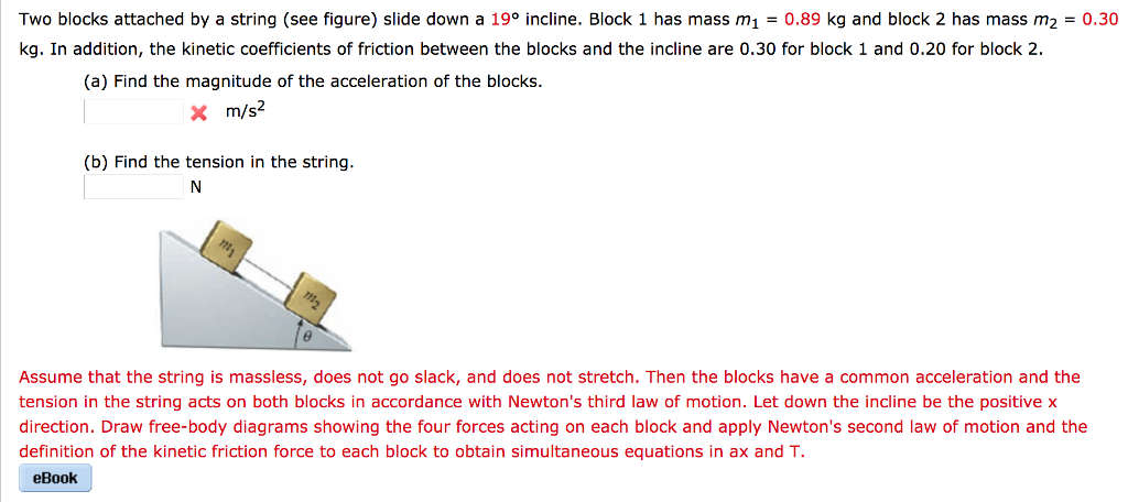 Solved Two blocks attached by a string (see figure) slide | Chegg.com