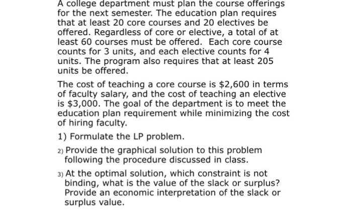 Solved A college department must plan the course offerings | Chegg.com