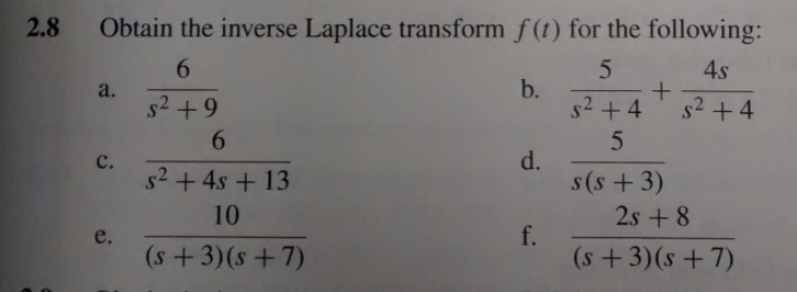Solved 2.8 Obtain the inverse Laplace transform f(t) for the | Chegg.com Solved 2.8 Obtain the inverse Laplace transform f(t) for the | Chegg.com