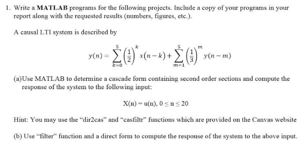 1. Write a MATLAB programs for the following | Chegg.com