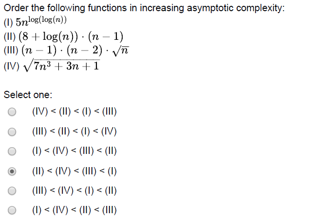 Solved Order the following functions in increasing | Chegg.com