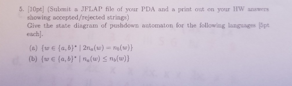 Solved 5. [10pt] (Submit a JFLAP file of your PDA and a | Chegg.com