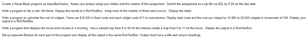 Solved Create a Visual Basic program as described below. | Chegg.com