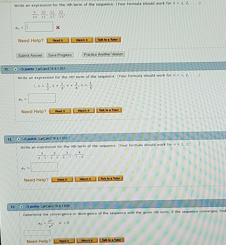 Solved Write an expression for the nth term of the sequence. | Chegg.com