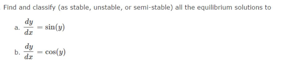 Solved Find and classify (as stable, unstable, or | Chegg.com