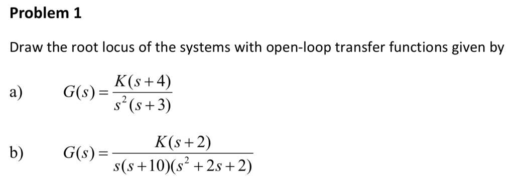 Solved Problem 1 Draw the root locus of the systems with | Chegg.com