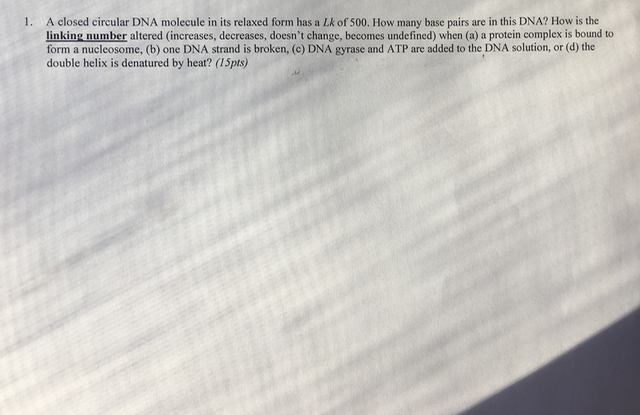 Solved A closed circular DNA molecule in its relaxed form | Chegg.com