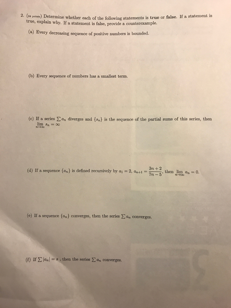 Solved Determine Whether Each Of The Following Statements Is