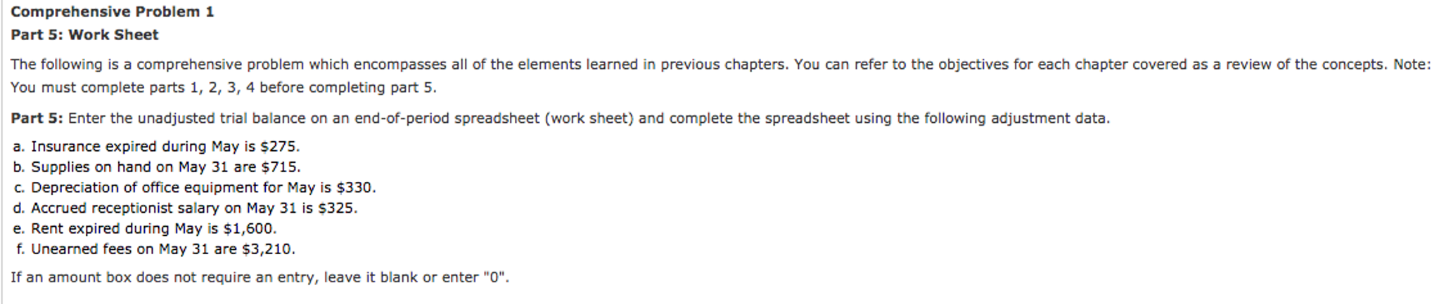 Solved Part 1 Comprehensive Problem 1: The following is a | Chegg.com