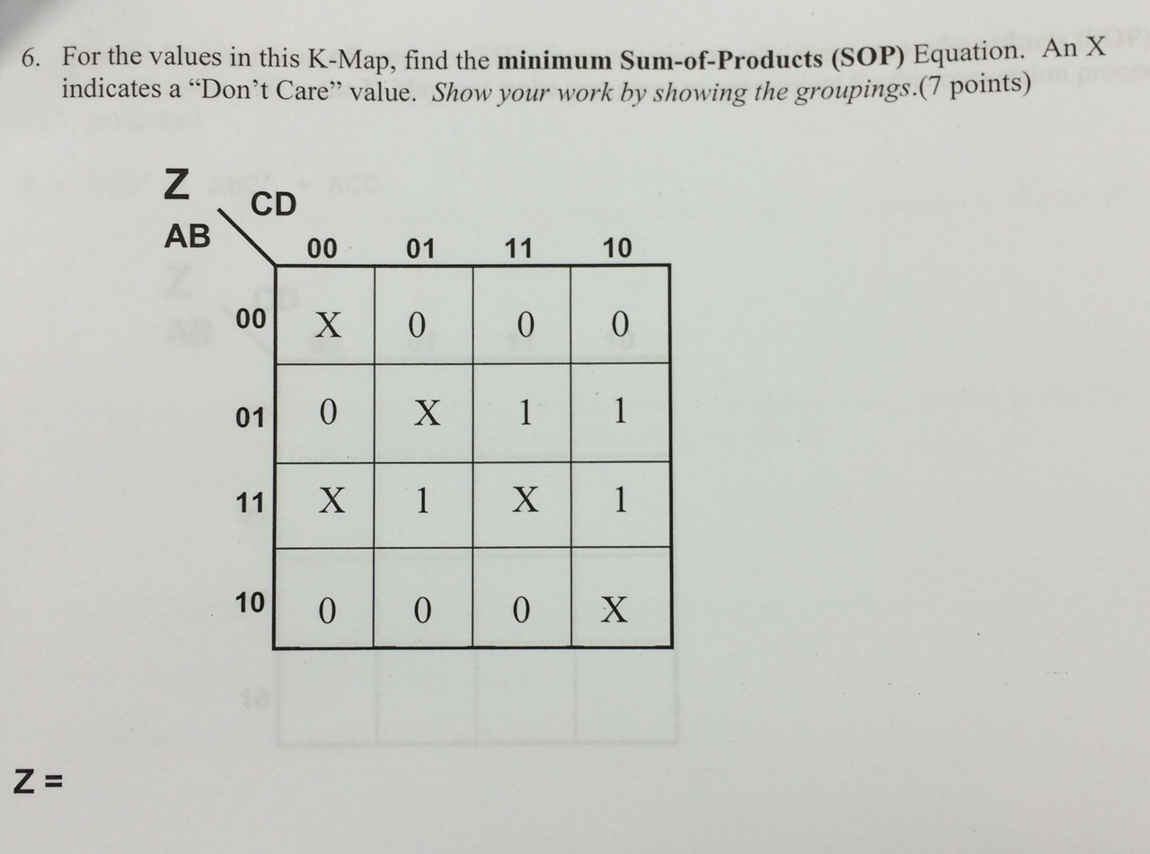 Solved 6. For the values in this K-Map, find the minimum | Chegg.com