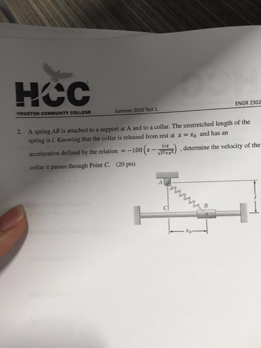 Solved A spring AB is attached to a support at A and to a | Chegg.com