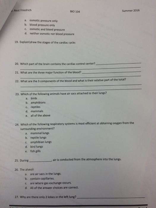 Solved Summer 2016 or. Reut Friedrich BIo 104 7. Shunting of | Chegg.com