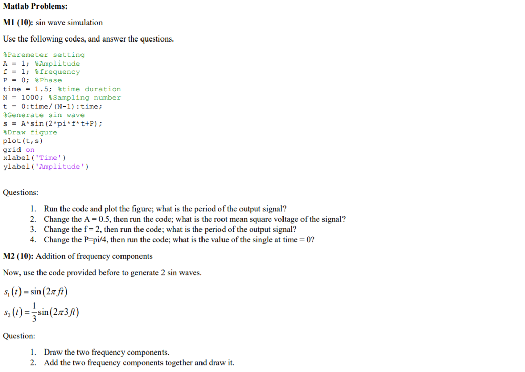 Solved Sin wave simulation Use the following codes, and | Chegg.com