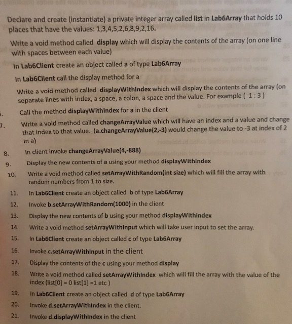 Solved in Lab6 create two classes: Lab6Array and Lab6Client. | Chegg.com