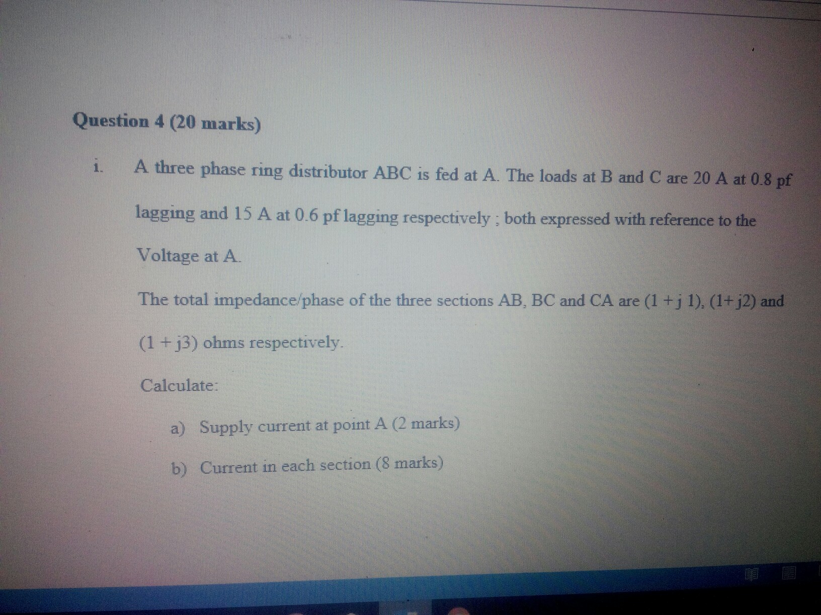 Solved A three phase ring distributor ABC is fed at A. The | Chegg.com
