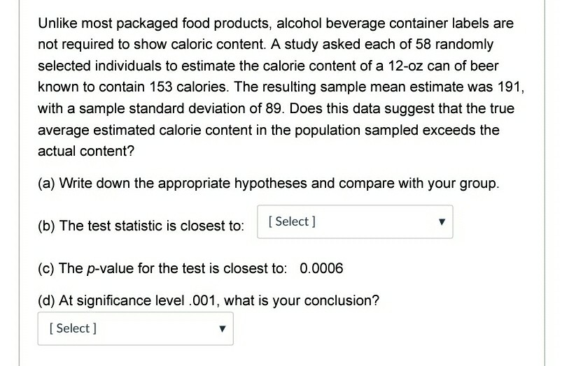 Solved Unlike most packaged food products, alcohol beverage | Chegg.com