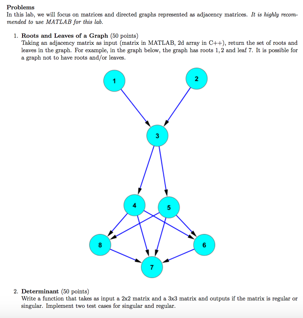 Solved In this lab, we will focus on matrices and directed | Chegg.com