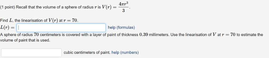 Solved Recall that the volume of a sphere of radius r is | Chegg.com