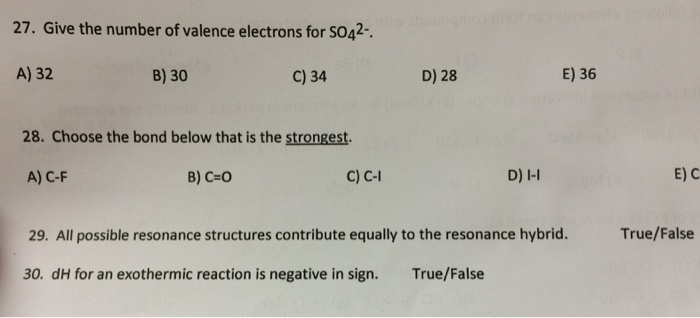 Solved Give the number of valence electrons for SO_4^2-. 32 | Chegg.com