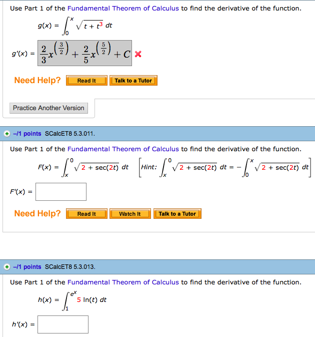 Solved Use Part 1 of the Fundamental Theorem of Calculus to | Chegg.com