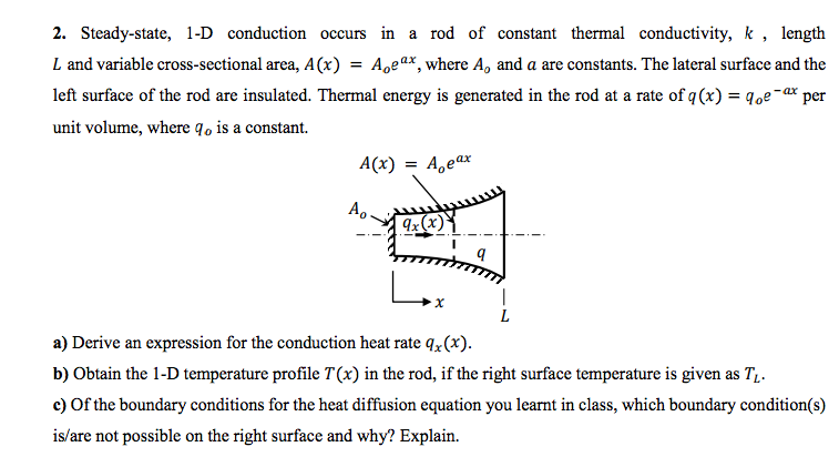 Solved Steady-state, 1-D conduction occurs in a rod of | Chegg.com