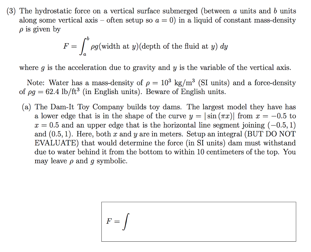Solved (3) The hydrostatic force on a vertical surface | Chegg.com