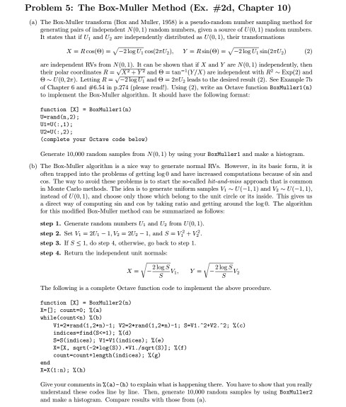 Solved Problem 5: The Box-Muller Method (Ex. #2d, Chapter | Chegg.com