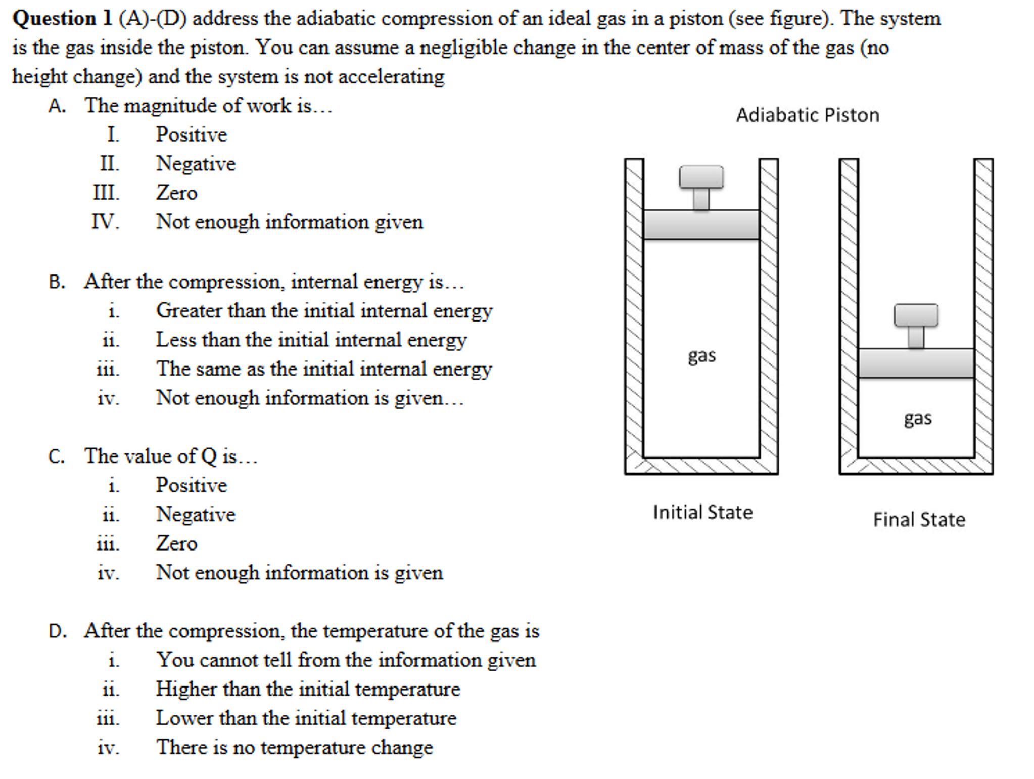 Solved (A)-(D) address the adiabatic compression of an ideal | Chegg.com