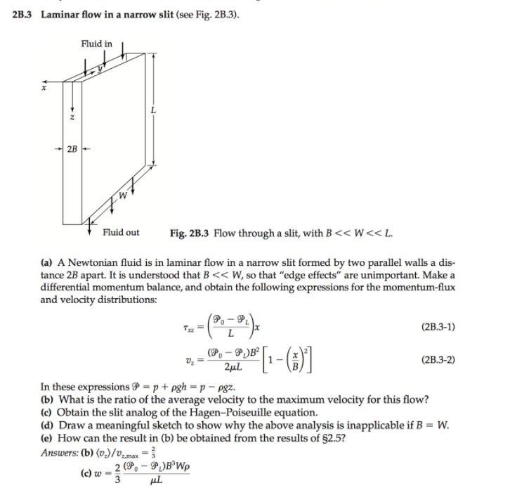 4. Redo Problem 2B.3 from BSL using momentum balance | Chegg.com