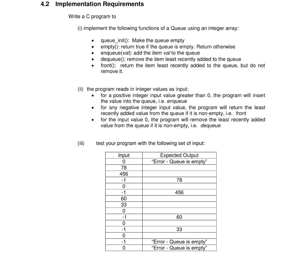 Write a C program to (i) implement the following | Chegg.com