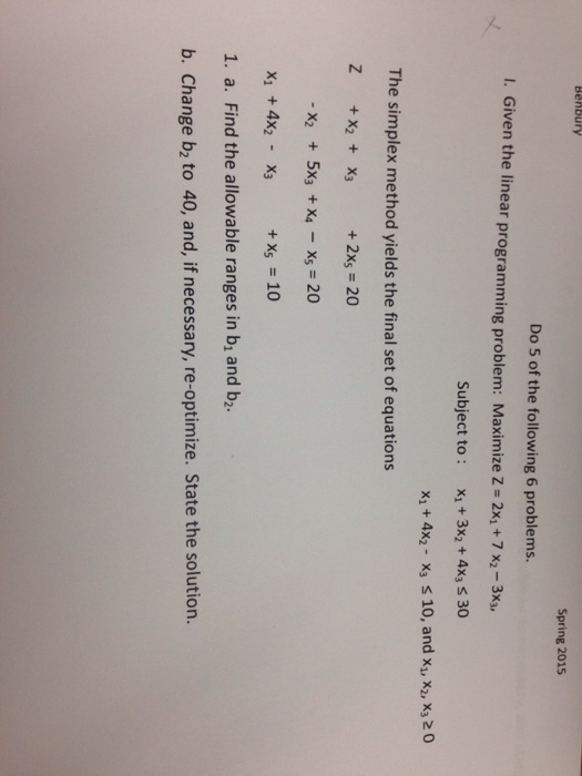 Solved Do 5 of the following 6 problems. Given the linear | Chegg.com