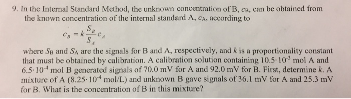 Solved In the Internal Standard Method, the unknown | Chegg.com