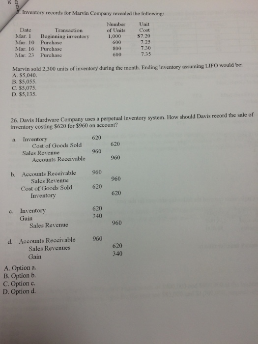 Solved Inventory records for Marvin Company revealed the | Chegg.com