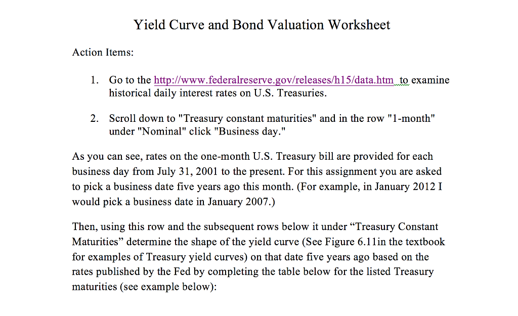 Yield Curve and Bond Valuation Worksheet Action | Chegg.com