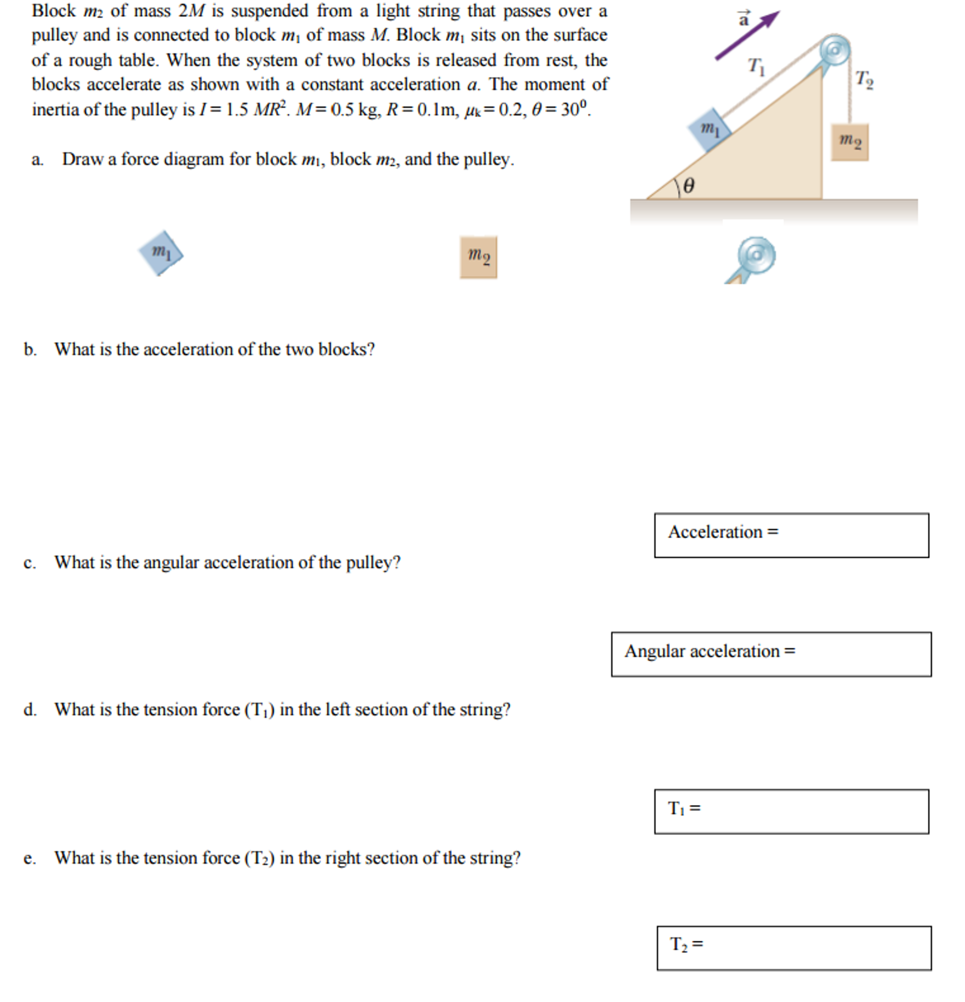 Solved Block m_2 of mass 2M is suspended from a light string | Chegg.com