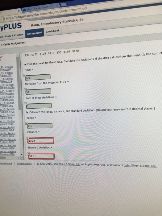 Solved Variance and standard deviation | Chegg.com