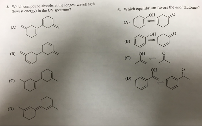 Solved Which compound absorbs at the longest wavelength | Chegg.com