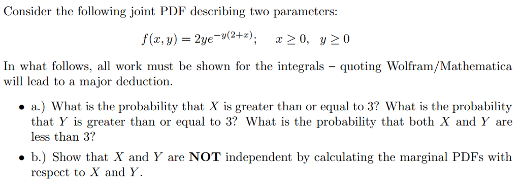 Solved Consider the following joint PDF describing two | Chegg.com