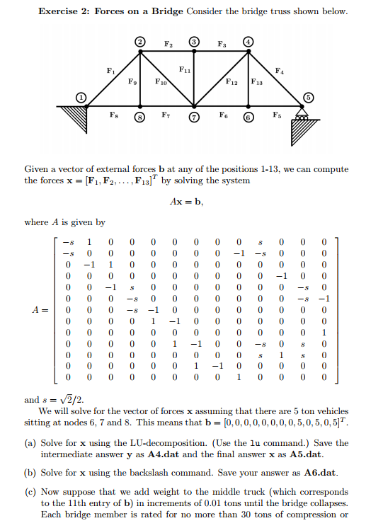 Solved Exercise 2: Forces on a Bridge Consider the bridge | Chegg.com