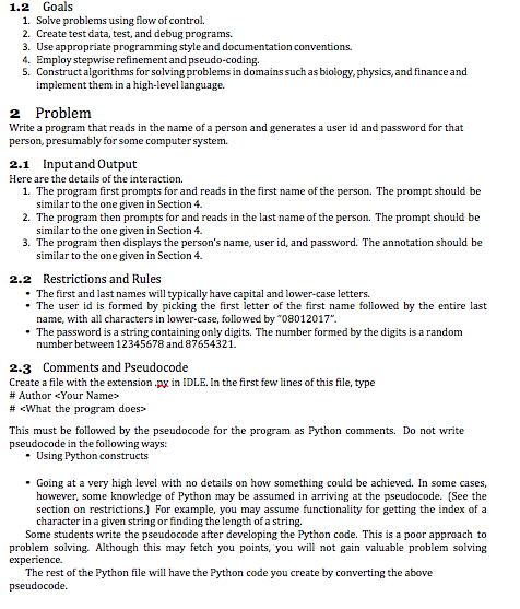 Solved 1.2 Goals 1. Solve problems using flow of control. 2. | Chegg.com