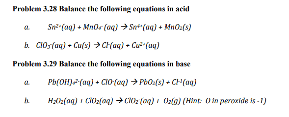 Solved Problem 3.28 Balance the following equations in acid | Chegg.com